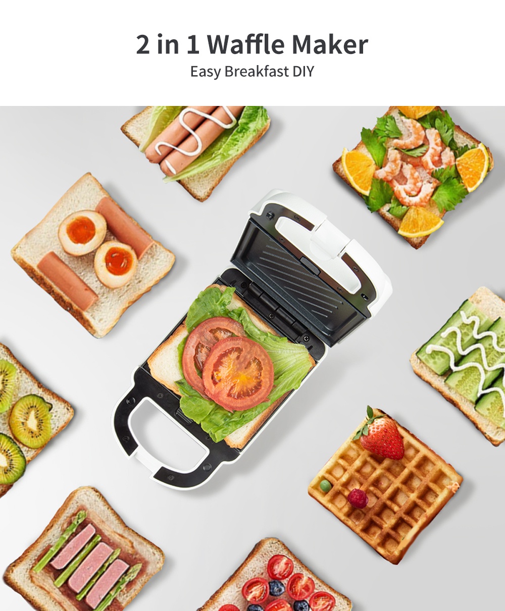 Simplus Waffle Maker Sandwich Maker 2 in 1 Replaceable Plates Breakfast ...