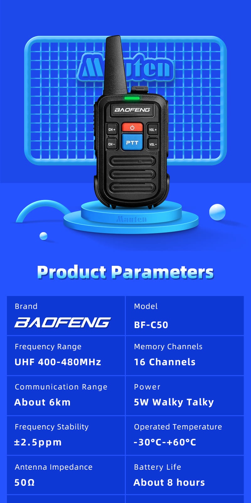 BaoFeng BF-C50 (1set 2pcs) UHF 400-480MHz Portable Mini Two-Way Walkie Talkie | Shopee Philippines