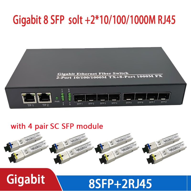Fiber Optical switch 8 SFP 2 1000M RJ45 Industrial Grade Gigabit Ethernet Switch media Converter ...