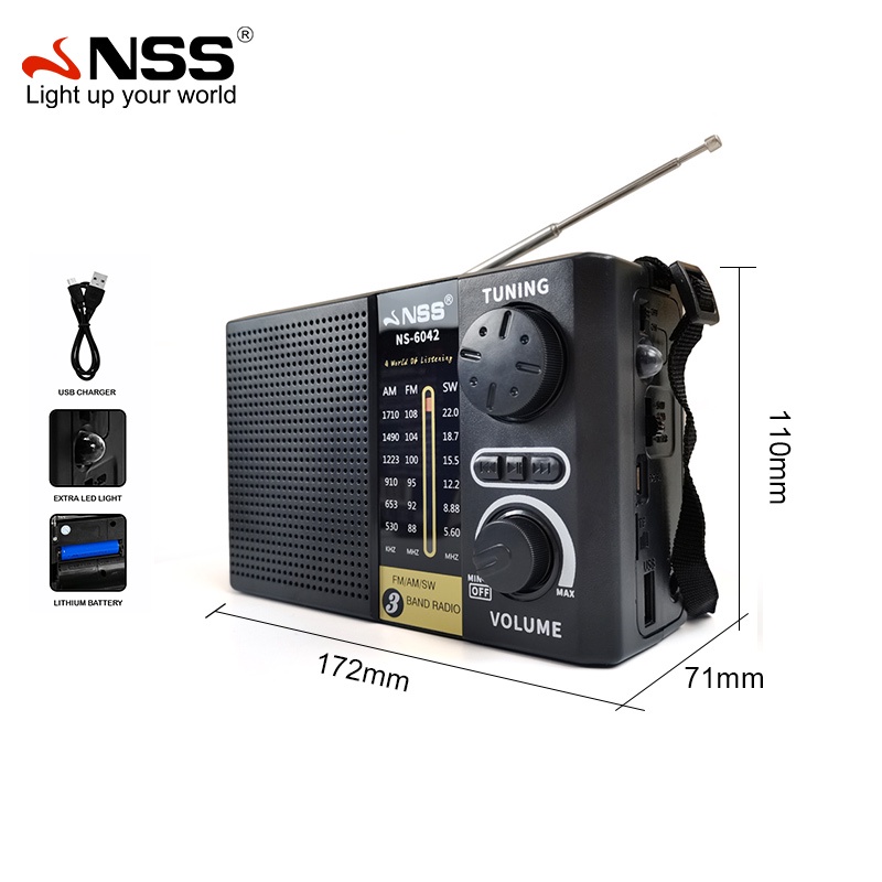 NSS Portable Bluetooth FM/AM/SW 3 BAND Solar Radio with USB/TF PLAYER NS-6042 | Shopee Philippines