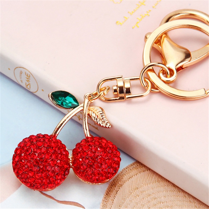 Red Crystal Rhinestone Cherry Keychain for Women Cute Fruit Key Chains ...