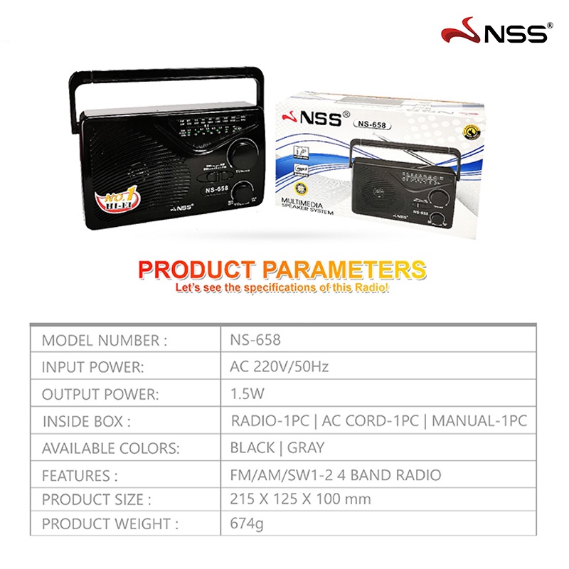 NSS Portable Electric Radio FM/AM/SW Speaker HI-FI Super Sound 4band am ...