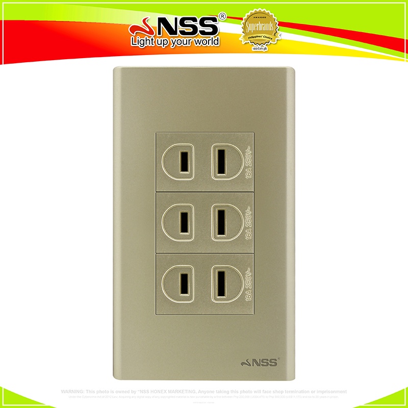 NSS Gold Wall Socket Wide Series Flat and Round Pin Duplex Utility ...