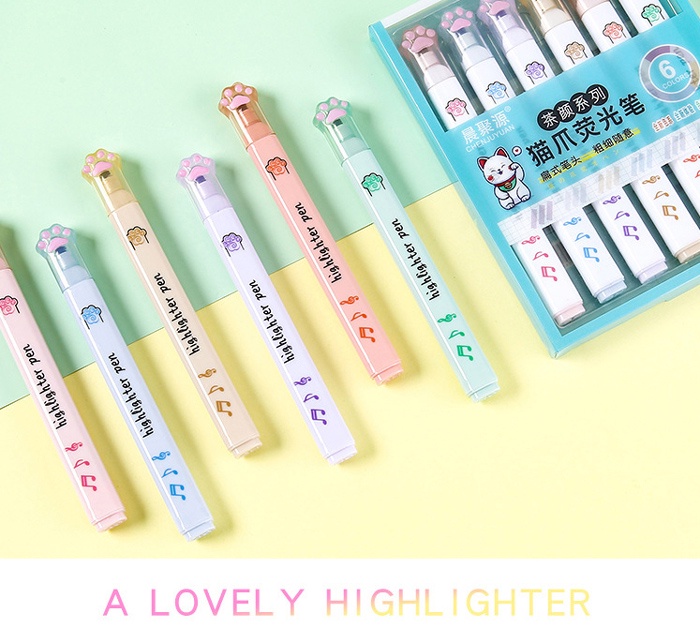 6PCS Highlighter Pen Markers 6 Colors Slanted Tip Liquid Ink School ...