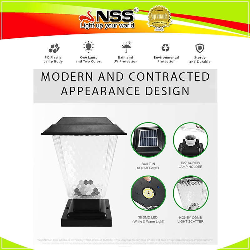 NSS Solar Lamp Lawn solar light outdoor Waterproof Post Lamp Outdoor ...