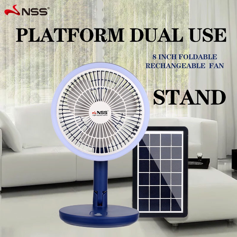 NSS Solar Fan with Panel Rechargeable Fan 8" folding fan with Light ...