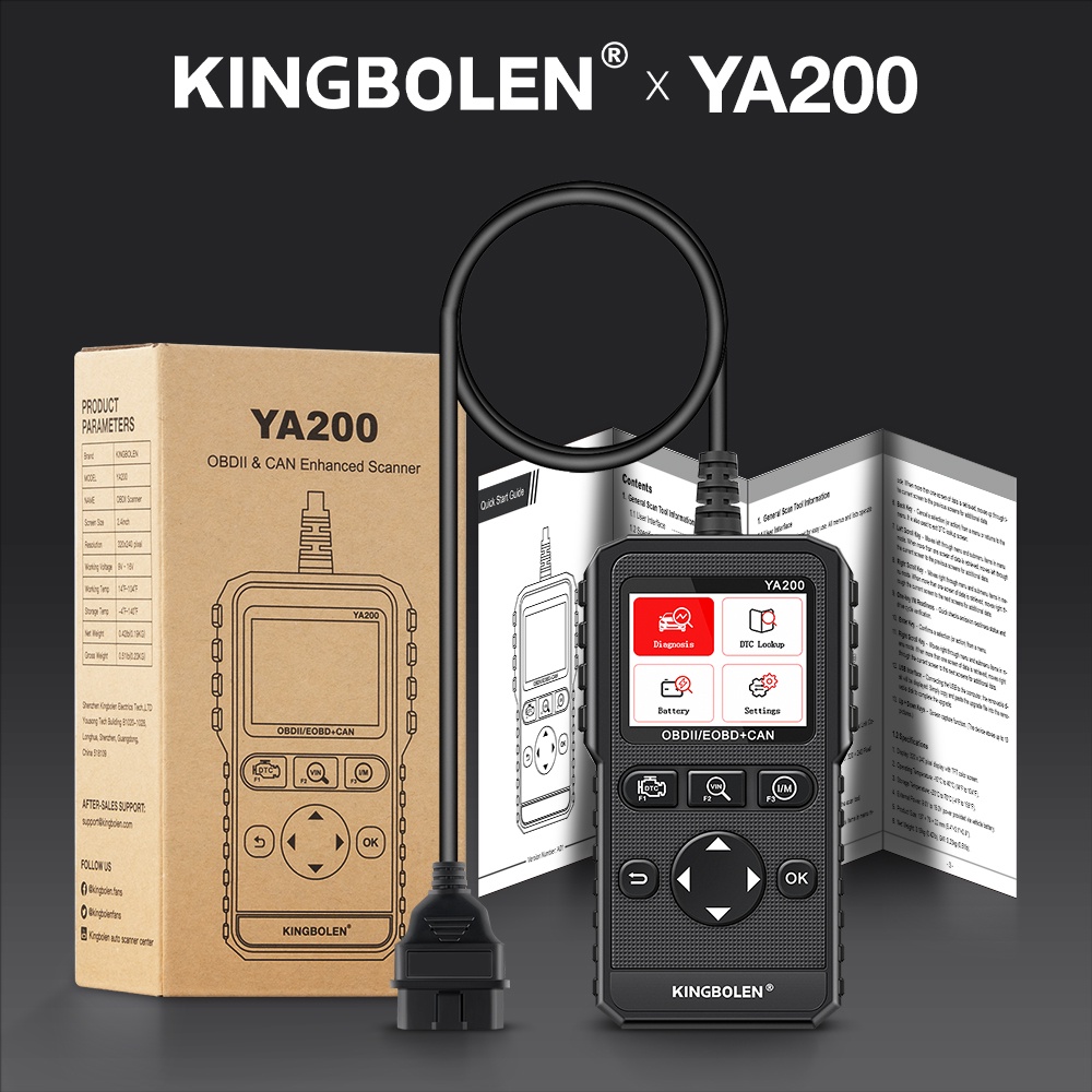 KINGBOLEN YA200 OBD2 Scanner Professional Auto Engine System Diagnostic ...