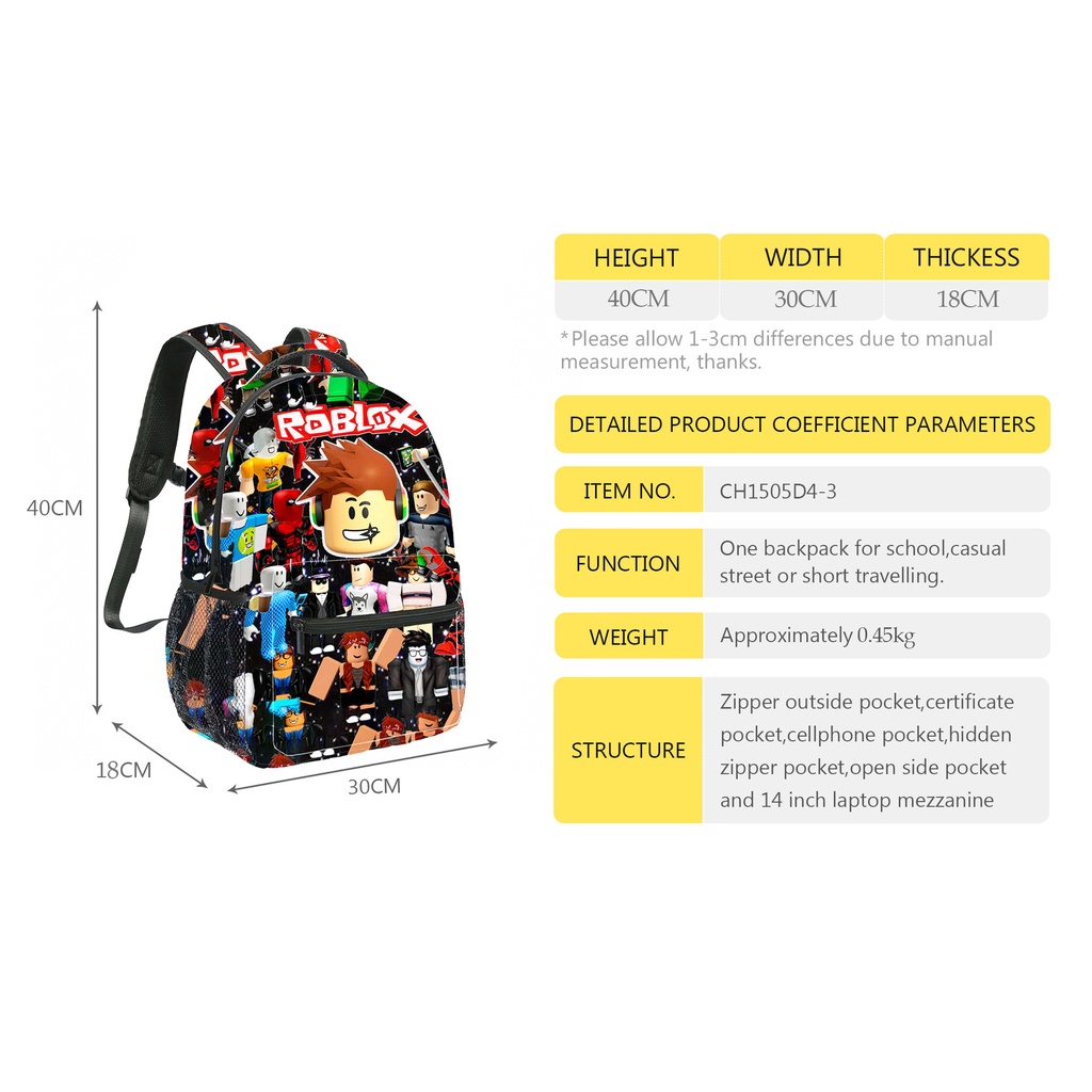 Rob Lox Bag Pack For Kids Boys Girls Roblox Robux Anime Cartoon School ...