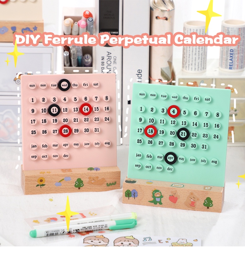 JIANWU Creative Cute Desk Calendar DIY Ferrule Perpetual Calendar ...