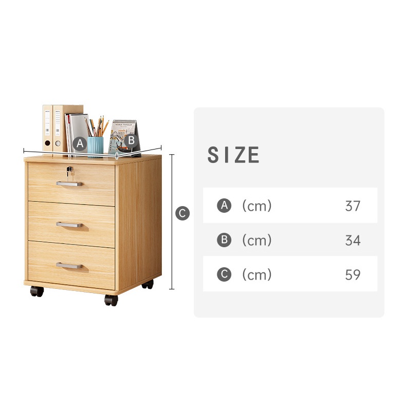 Finelife Office Cabinet 3 layer File Drawer Cabinet with Lock Wood ...