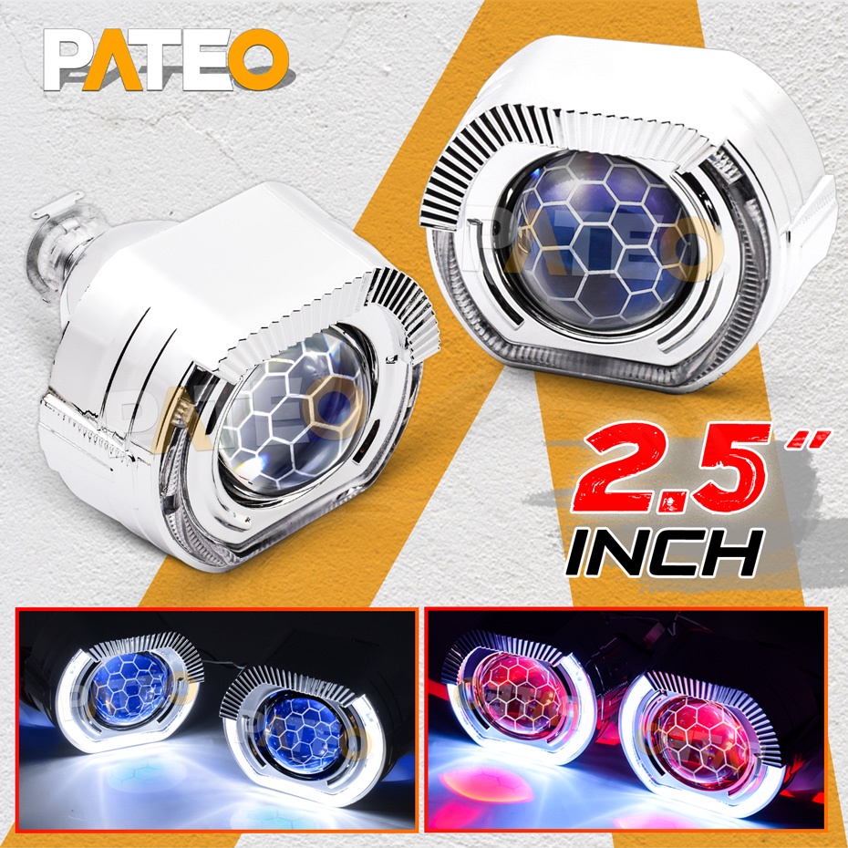 2.5 inch LED Angel Eyes DRL Devil Demon Honeycomb Headlight Lenses Bi ...