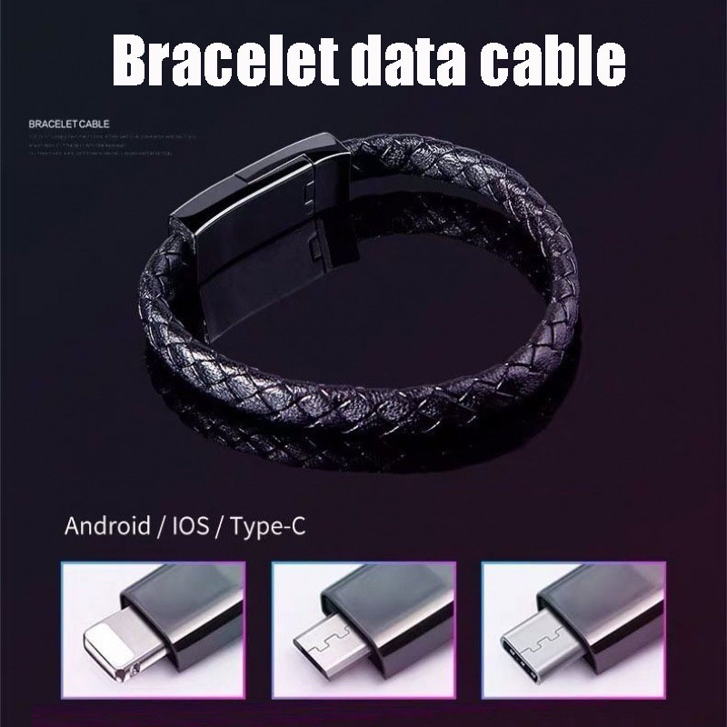 Portable Leather Wristband Bracelet Data Cable Fast Charging Cord ...