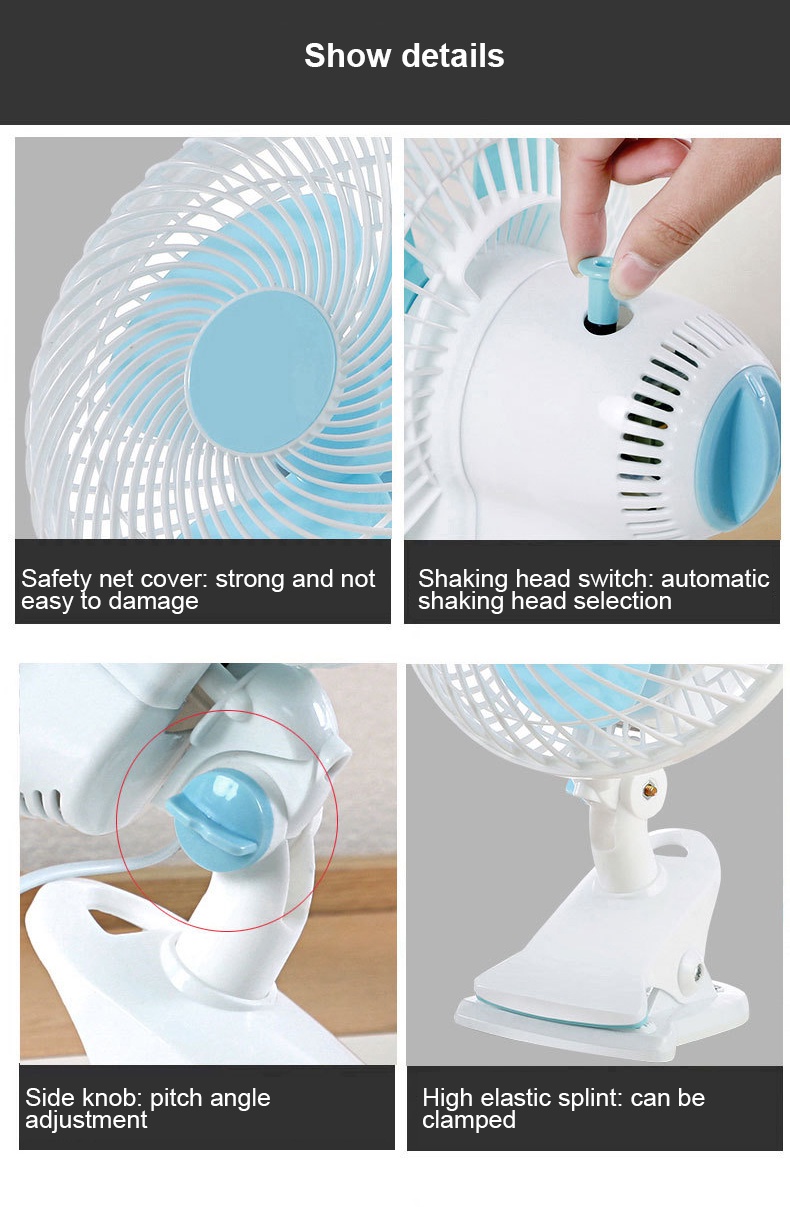 High Quality Portable Shaking Head Three Blade Folding Table Clip Fan ...