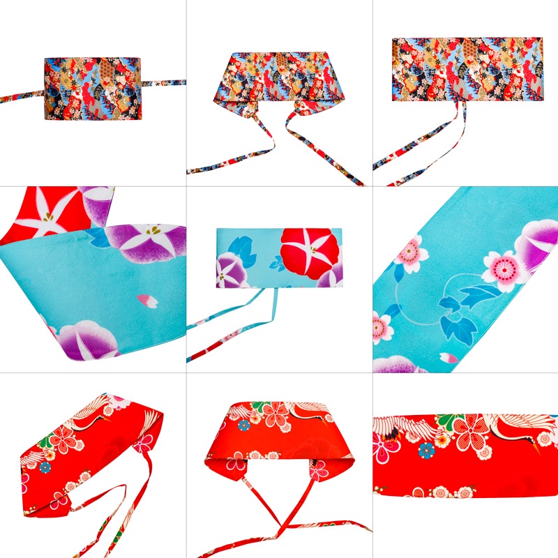 Hi-Kid Traditional Kimono OBI Belt Pre-Tied Bow Floral Pattern Japanese ...
