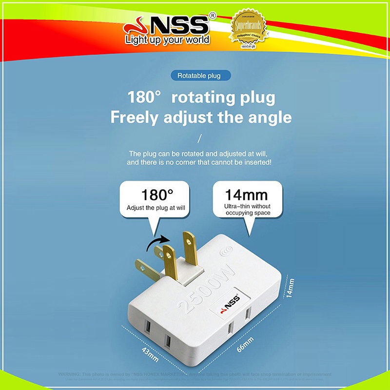NSS Extension Adaptor Socket Outlet Power Adapter Ultra Thin Three Plug ...