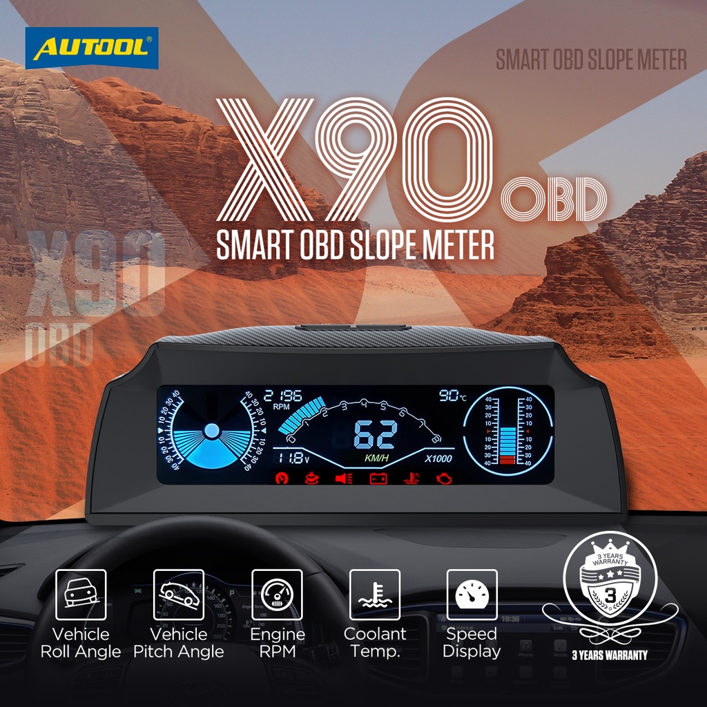 AUTOOL OBD2 Car Head-Up Display Slope Meter Inclinometer HD LCD Car ...