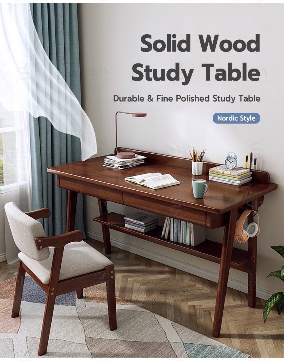 Siv Big Solid Wood Computer Table Study Desk Home Office Desktop ...