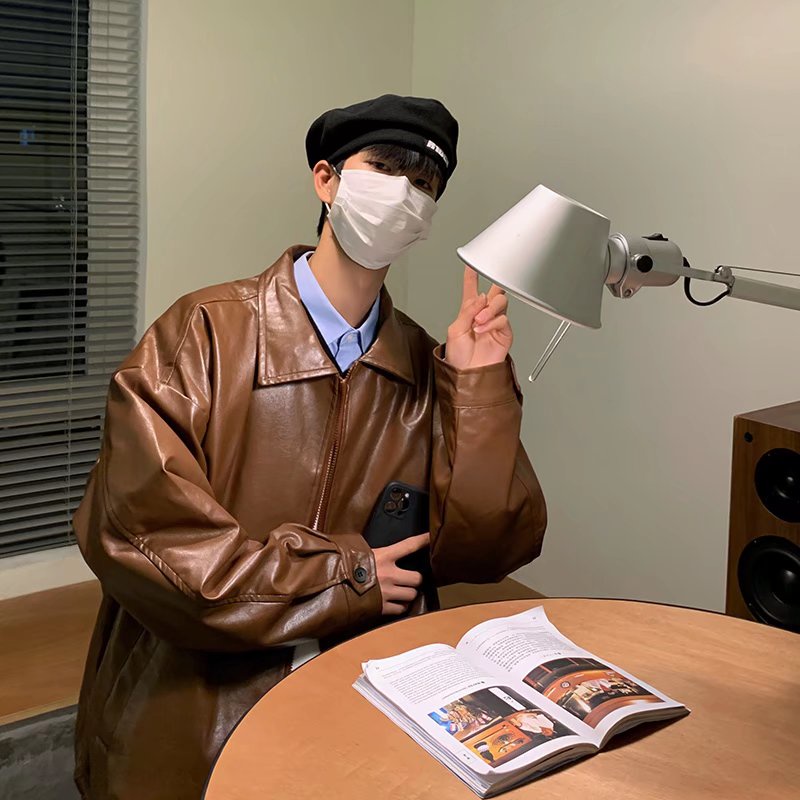 pu Leather Jacket Men Hong Kong Style Trendy Street Ruffian Handsome ...