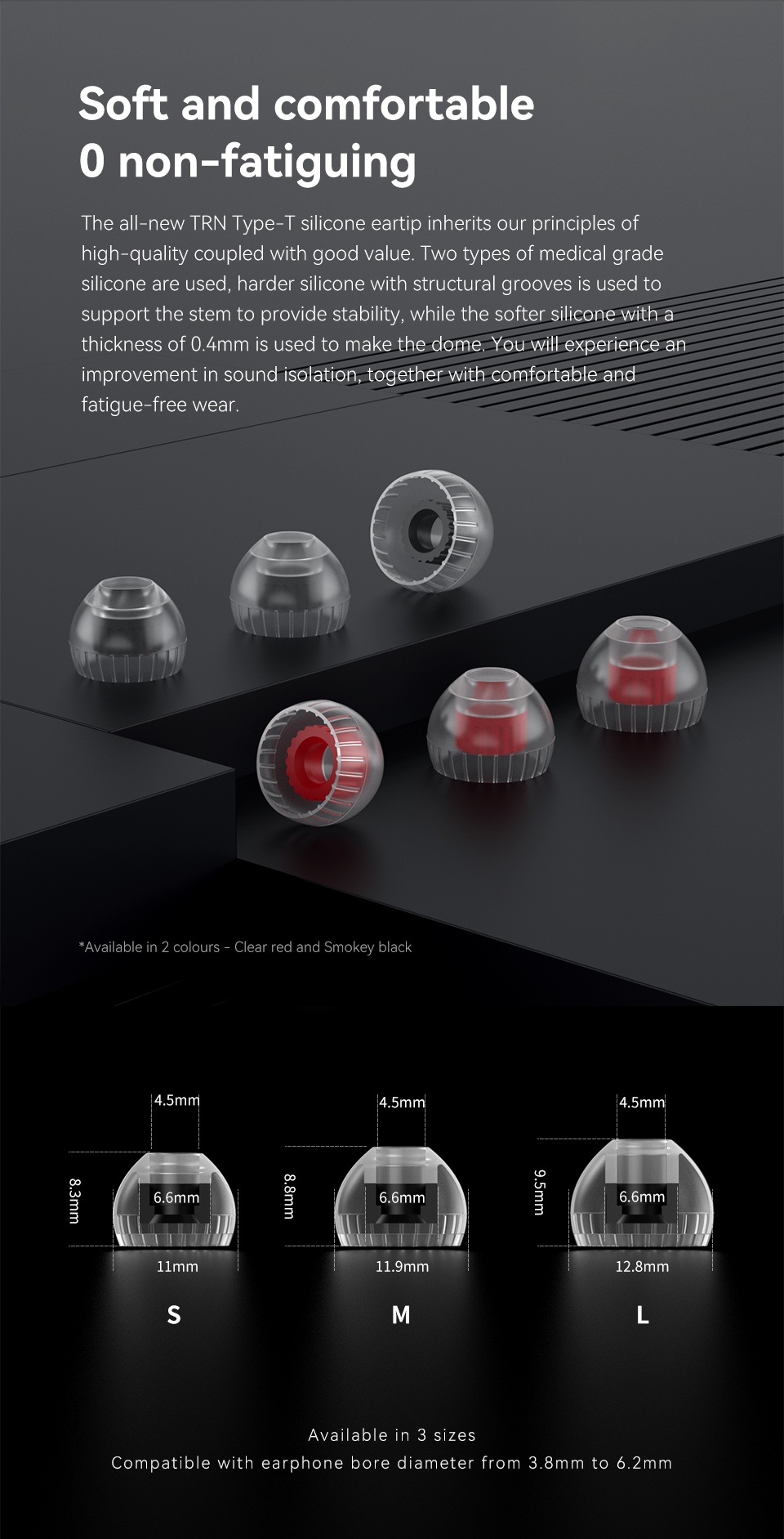 TRN T Ear-Tips Eartips Double Support Structure Silicone Earphone 3 Pairs Headphone Headset ...