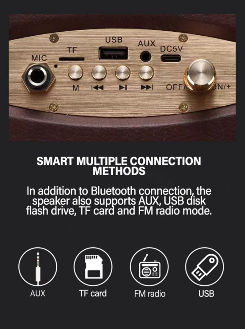 SK-2027 Classic Leather-lined Deep Sound Portable Wireless Bluetooth Karaoke Speaker with ...