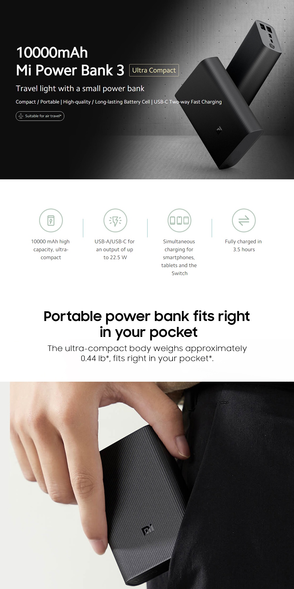 Xiaomi Mi 10000mAh Power Bank 3 Ultra Compact | Compact / Portable ...