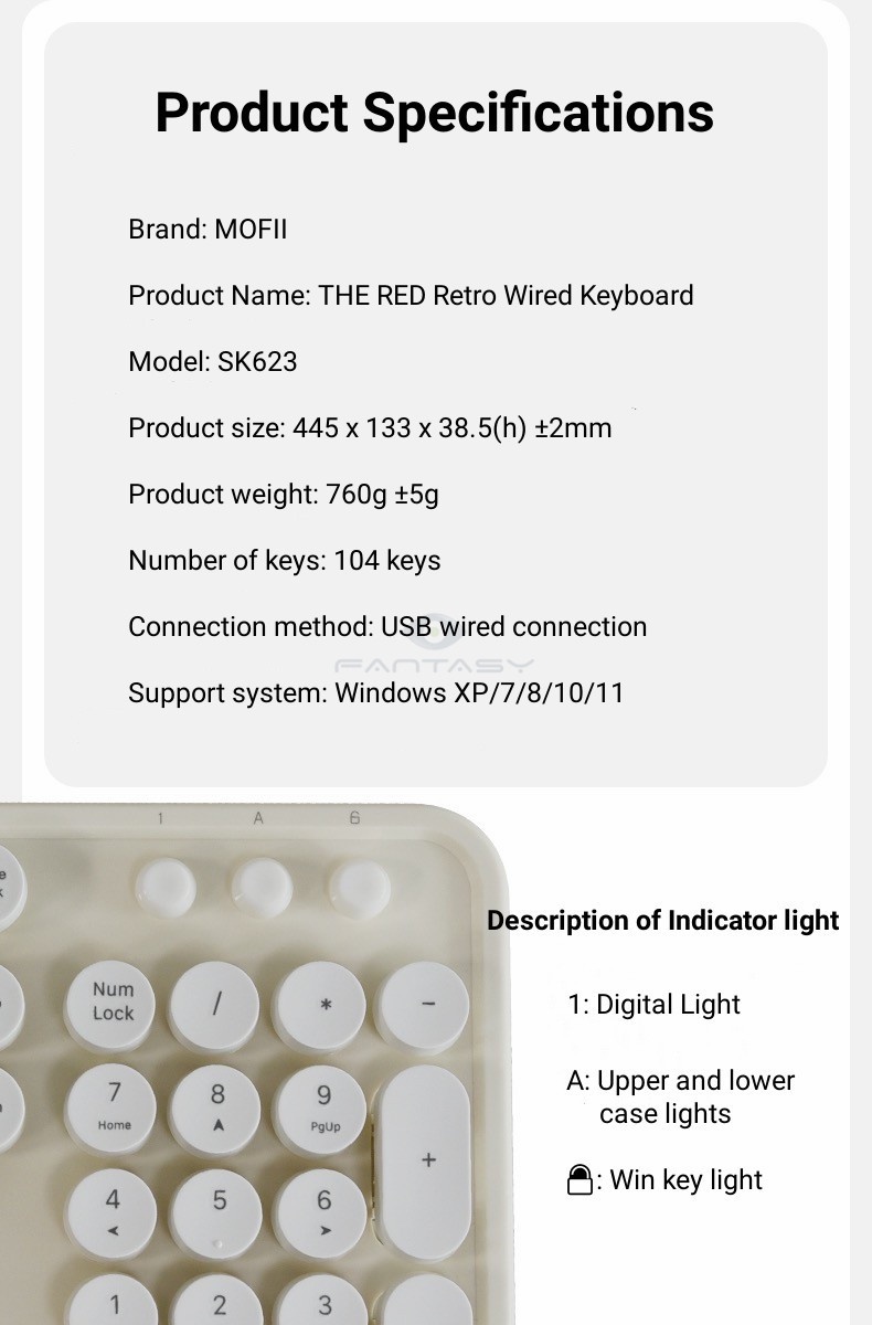 MOFii THE RED Wired Keyboard 104 Keys Full Size Gaming Keyboard Elegant ...