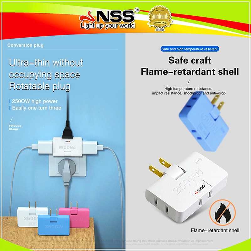 NSS Extension Adaptor Socket Outlet Power Adapter Ultra Thin Three Plug ...