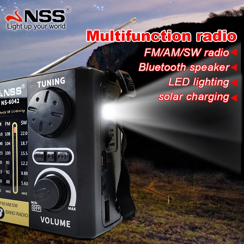 NSS Portable Bluetooth FM/AM/SW 3 BAND Solar Radio with USB/TF PLAYER NS-6042 | Shopee Philippines