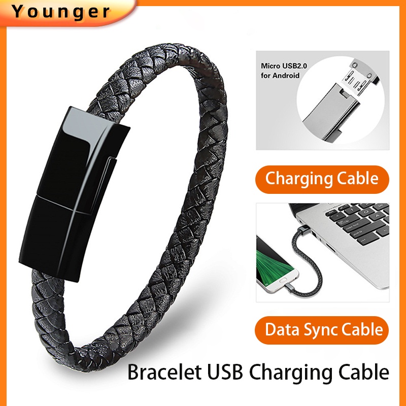 Portable Leather Wristband Bracelet Data Cable Fast Charging Cord ...