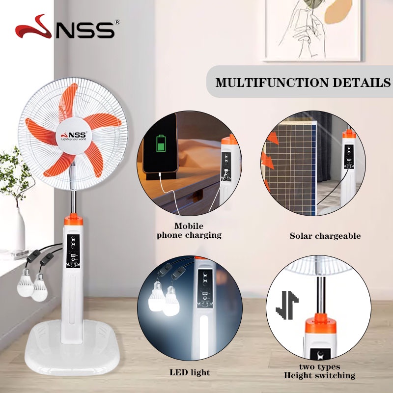 NSS 16 inch Solar fan Rechargeable Fan with Solar Panel with LED Light ...