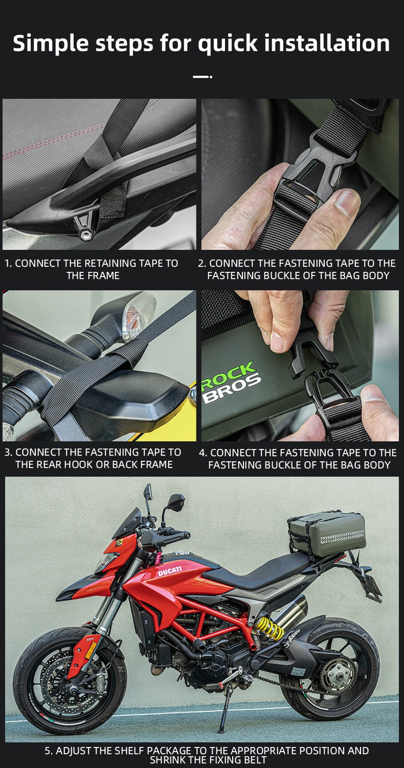 Rockbros Motorcycle Rear Bag Waterproof Back Seat Bag PVC 30L High ...