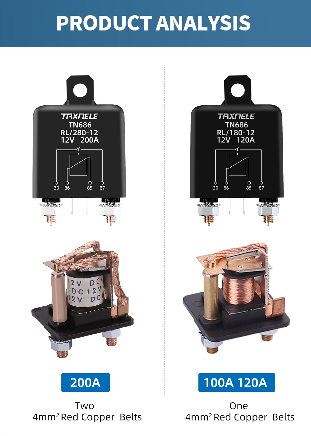 TAXNELE High Current Relay Starting relay 200A 12V 24V Power Automotive ...