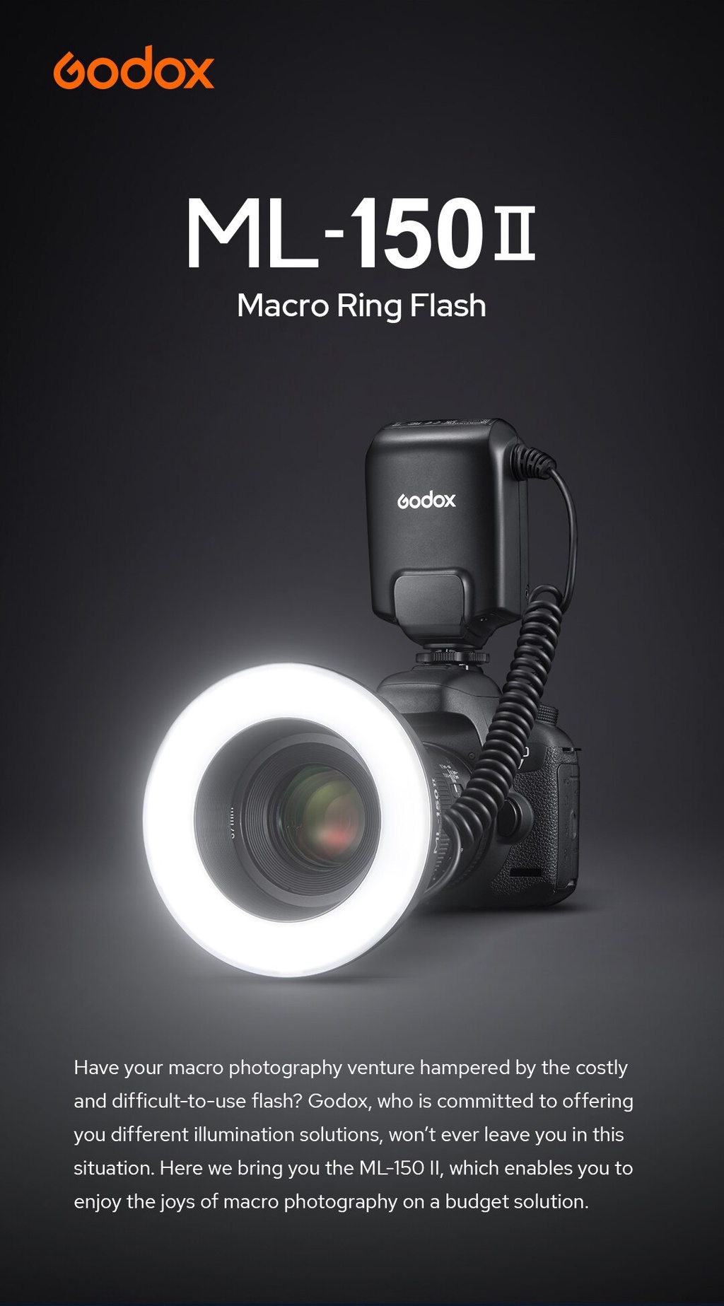 Godox ML-150 II Macro Ring Flash w/ 5800K Color Temperature, Lens ...