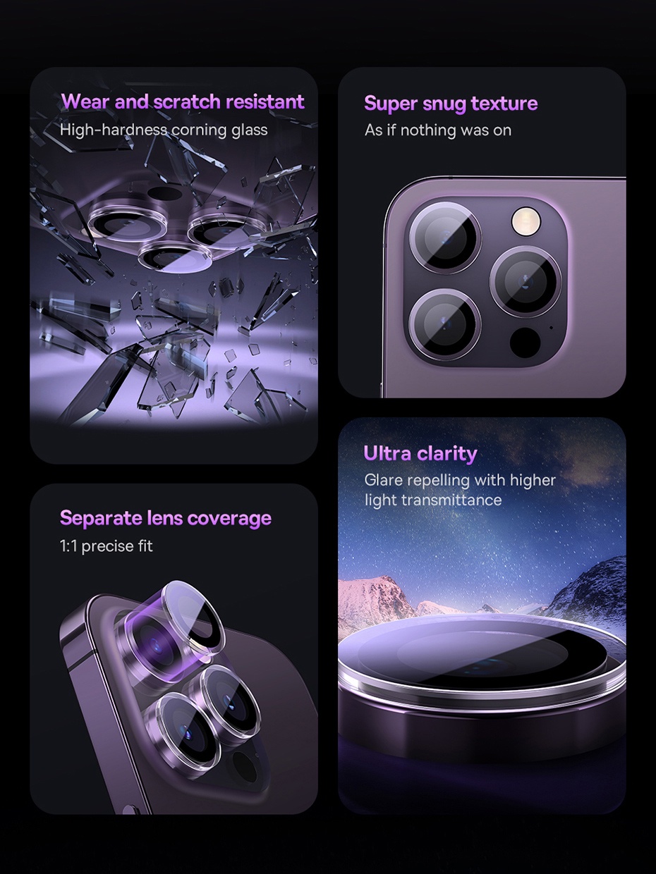 Baseus Glare Repelling Corning Glass Lens Protector For iPhone 14 Pro ...