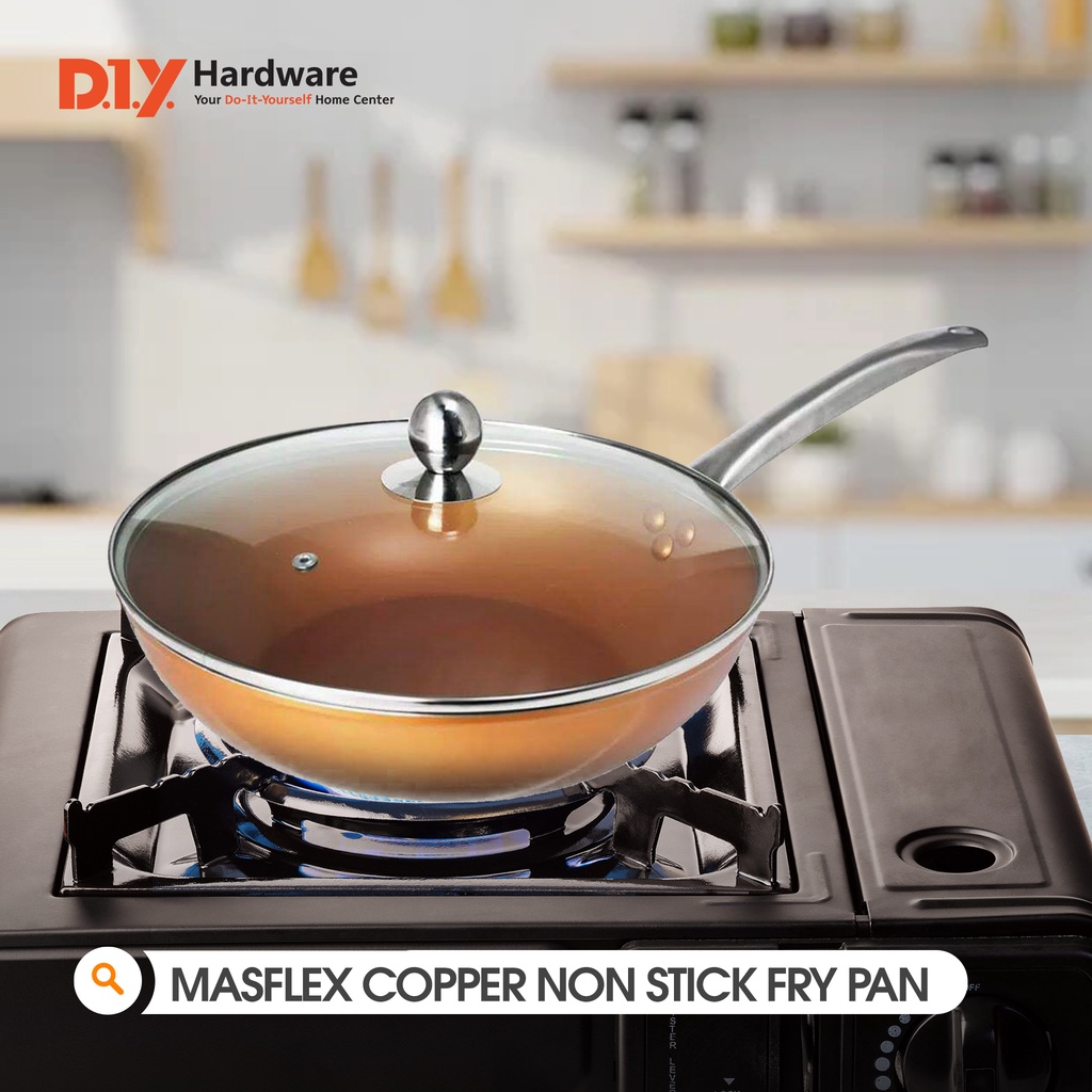 Masflex Non Stick Copper Induction Deep Fry Pan with Glass Lid 28cm ...