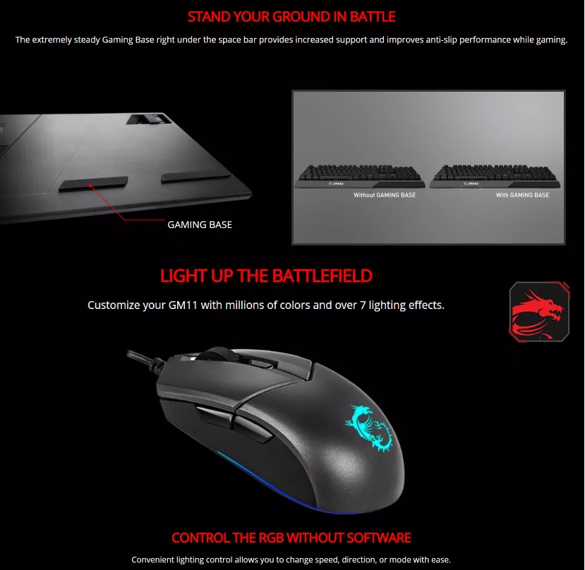 Msi Gaming Gear Vigor GK30 Combo Gaming RGB MechanicalLike Keyboard and ...