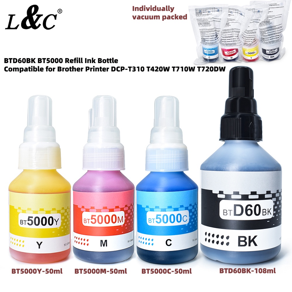 L&C Ink BTD60 108ML BT5000 CMY 50ML Ink For Brother Printer DCP-T720DW ...