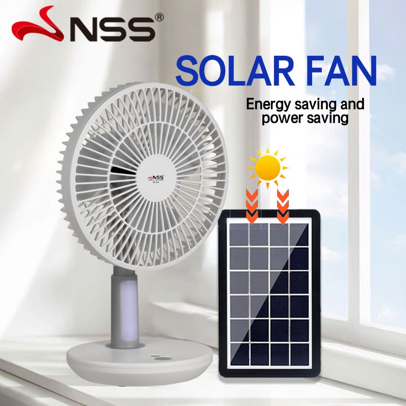 NSS Solar Desk Fan with Light 8"solar Rechargeable Fan solar Electric ...