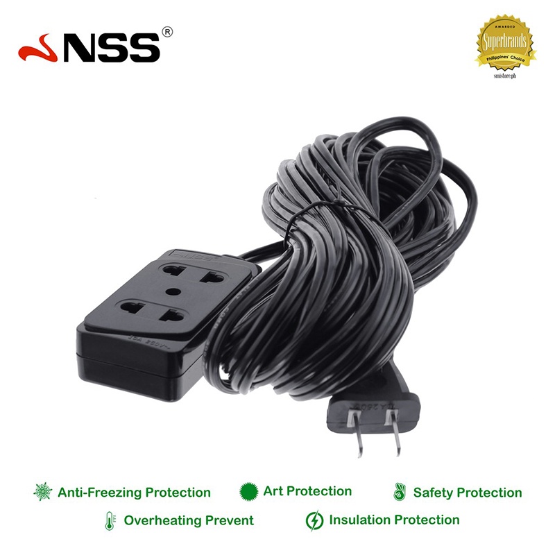 Nss Extension cord 2 outlet 8 meters black freeze protection ...