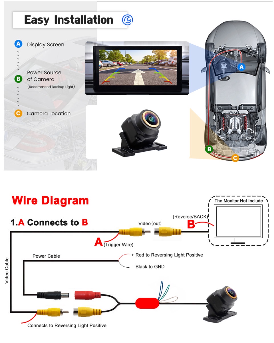 Smartour 2K AHD 1920x1080P Car Rear View Camera Golden Lens CVBS/AHD ...