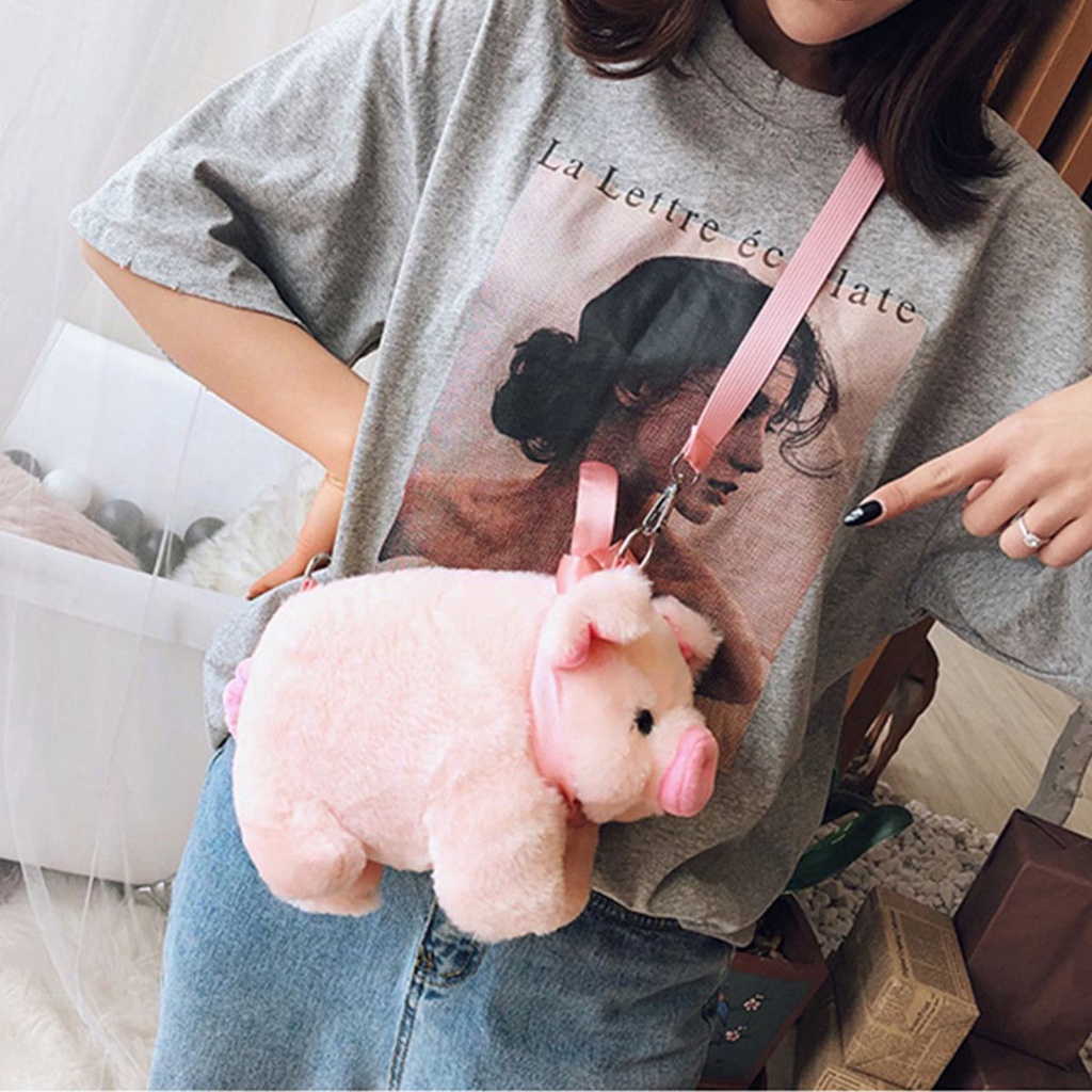 Rosa Pink Cute Fluffy Pink Pig Bag Women Cartoon Pig Sling Bag Fluffy ...