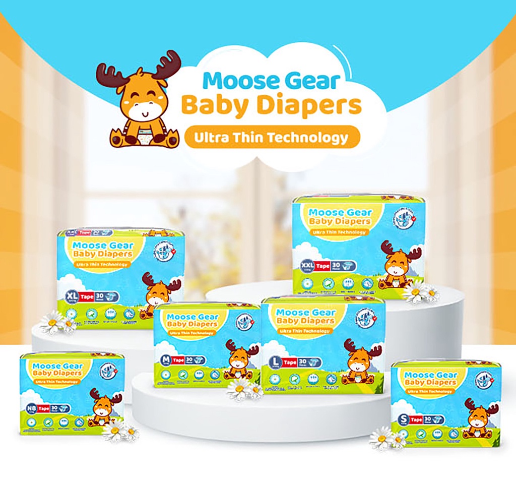 Moose Gear Baby Tape Diaper NEWBORN 60pcs (2PACKS) Super Absorbent No ...