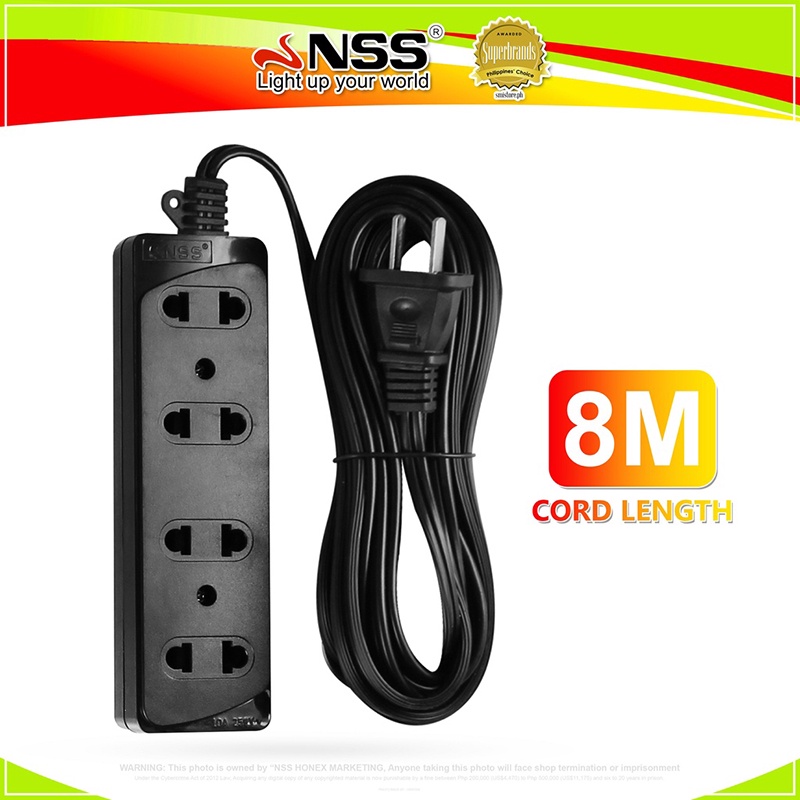 NSS Extension cord 4 outlet 8 meter long Extension Cord 3M/5M/8M Wire ...