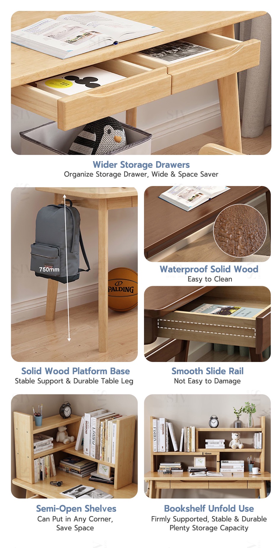 Siv Big Solid Wood Computer Table Study Desk Home Office Desktop ...