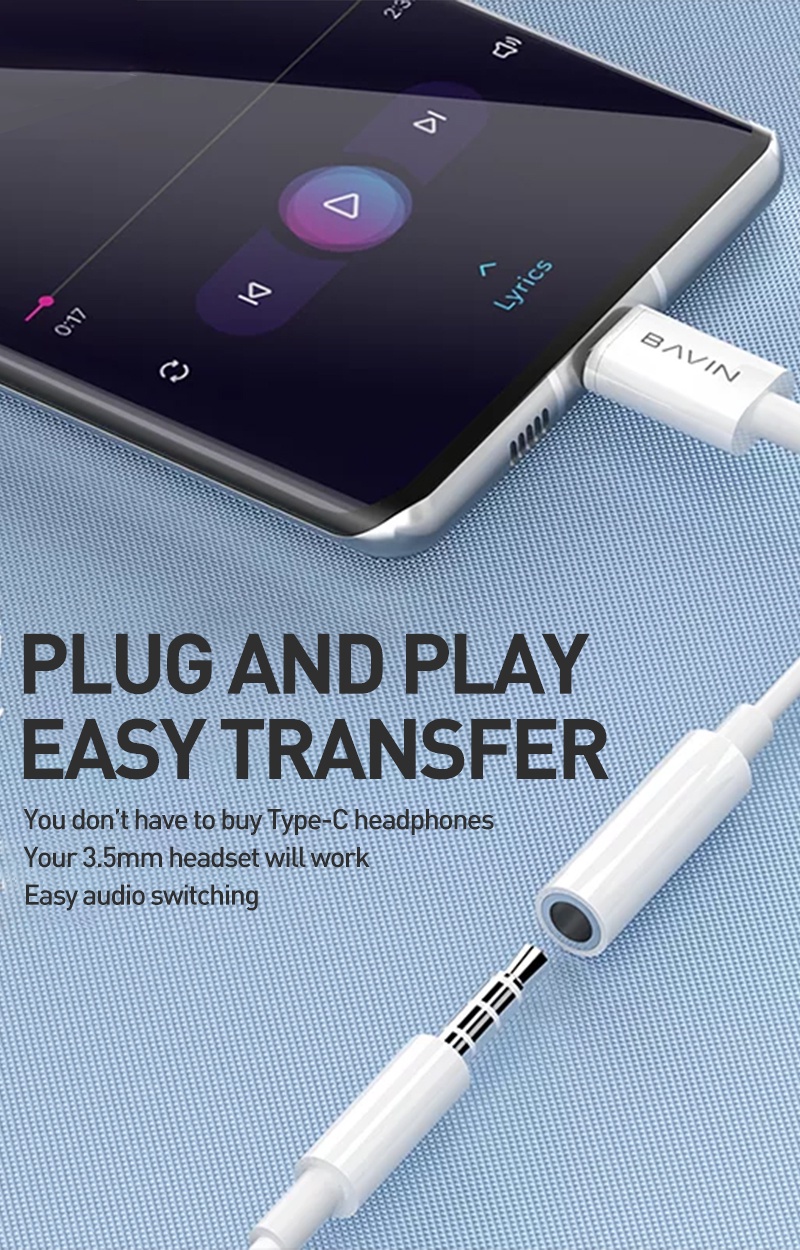 BAVIN AUX33 Headphone Adapter w/ AC Type-C to 3.5mm USB Connector ...