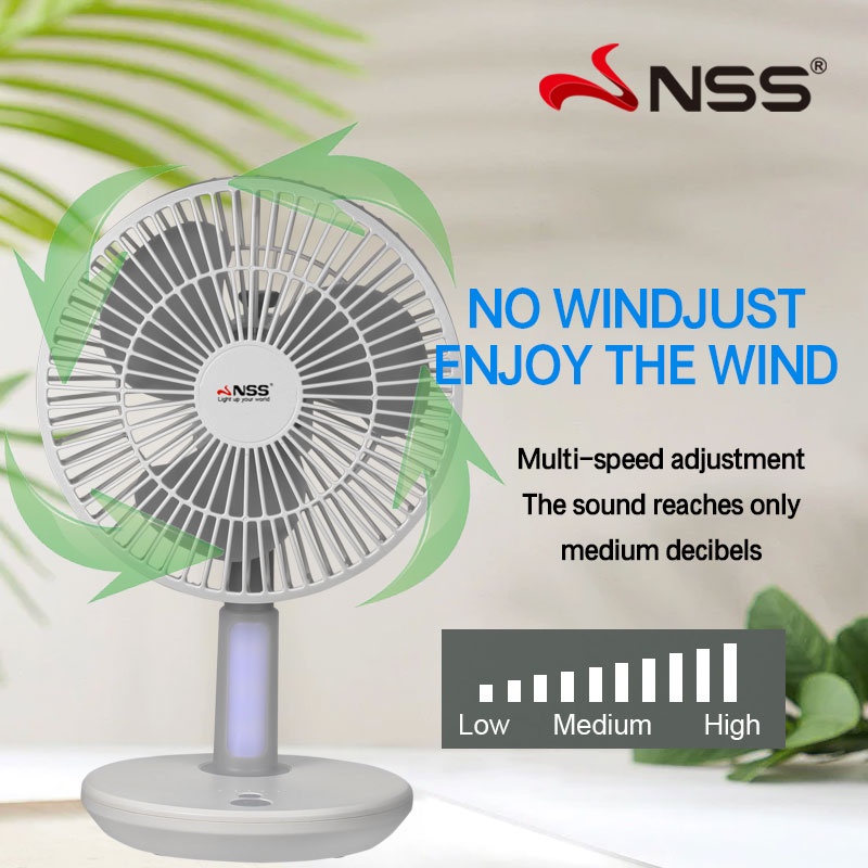 NSS Solar Desk Fan with Light 8"solar Rechargeable Fan solar Electric ...