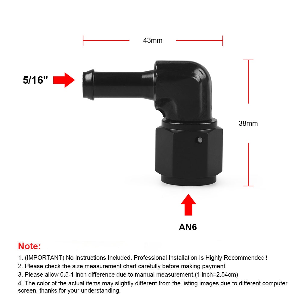 AN6 Female to 3/8" 5/16" Barb Fitting Adapter 90 Degree Swivel Aluminum ...