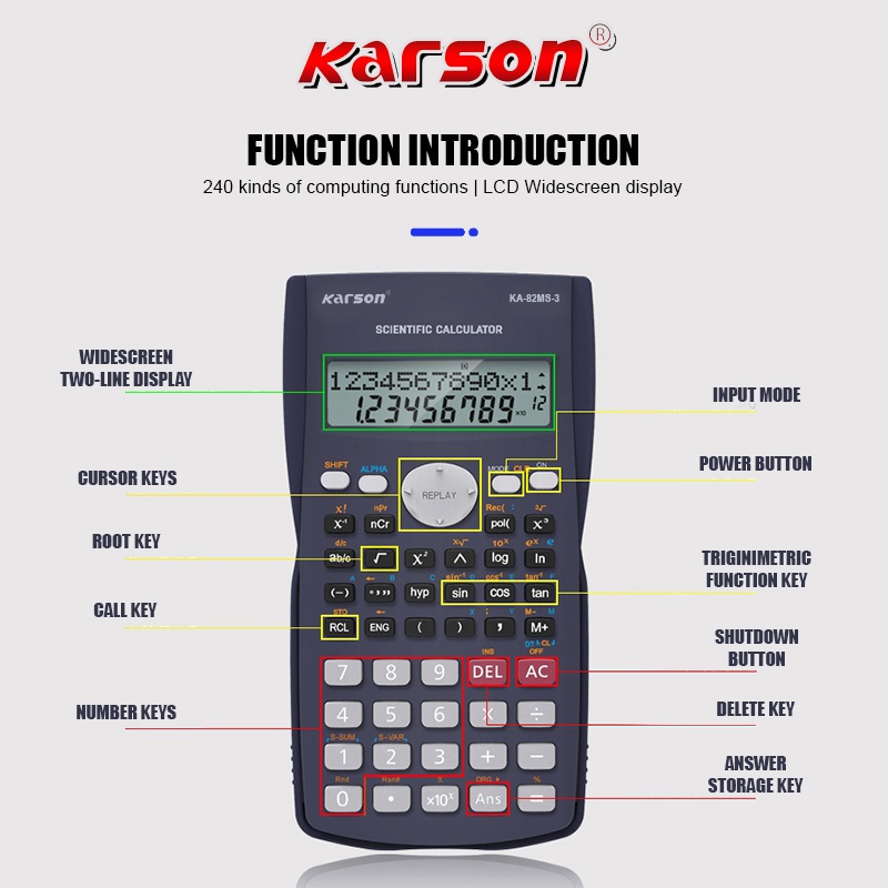 KARSON Scientific Calculator Student Function Matrix Math Calculator ...