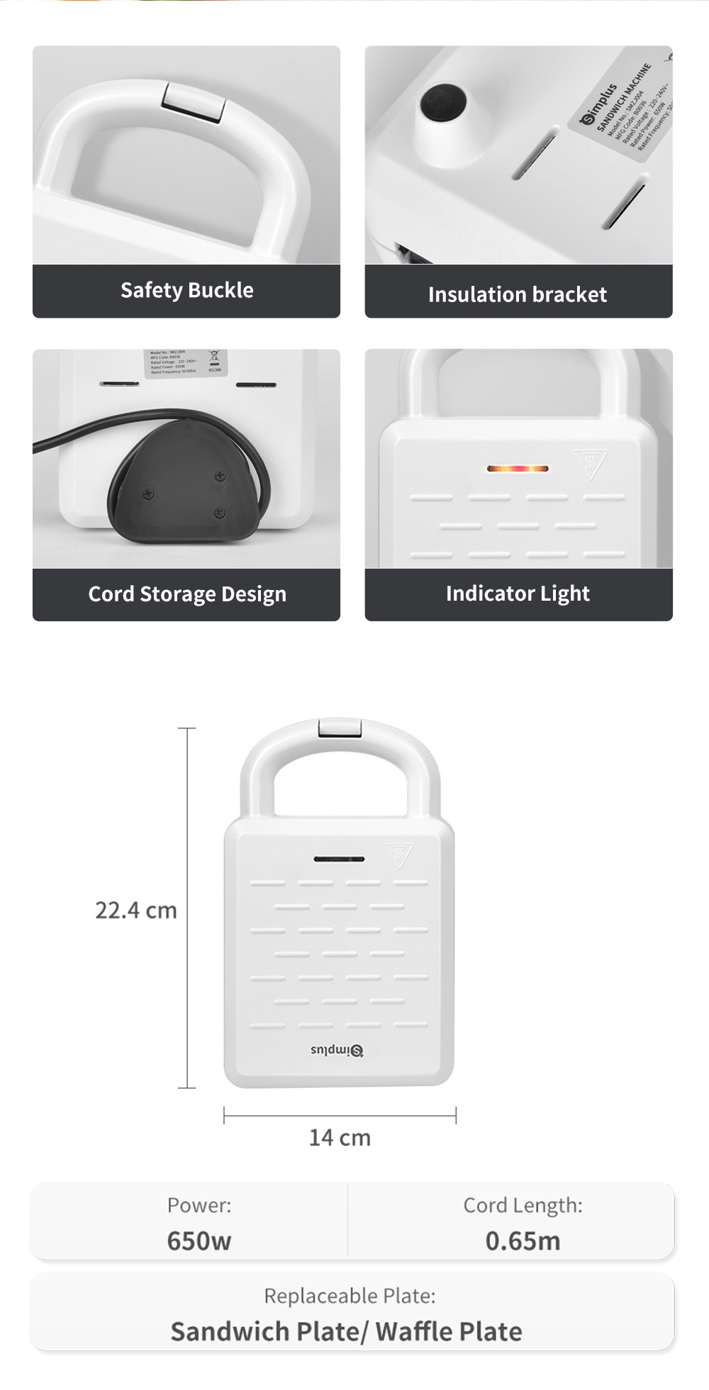 Simplus Waffle Maker Sandwich Maker 2 in 1 Replaceable Plates Breakfast ...