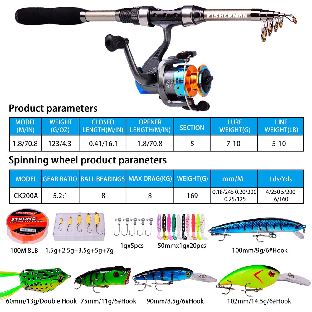 Fisherman 1.8m Fishing Rod And Reel Combo Kit Spinning Rods Line Lu ...